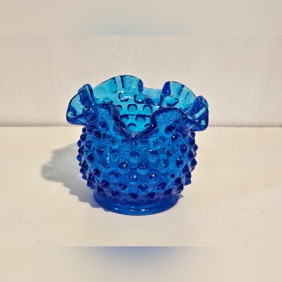 Fenton | Art | Vintage Fenton Cobalt Blue Hobnail Ruffle Top Vasebowl 3 ...